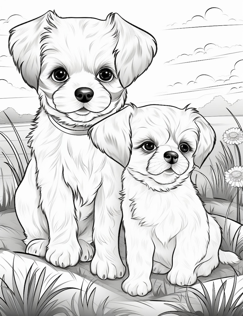 Puppy Love: 40 Adorable Coloring Pages for Digital Download, Digital ...