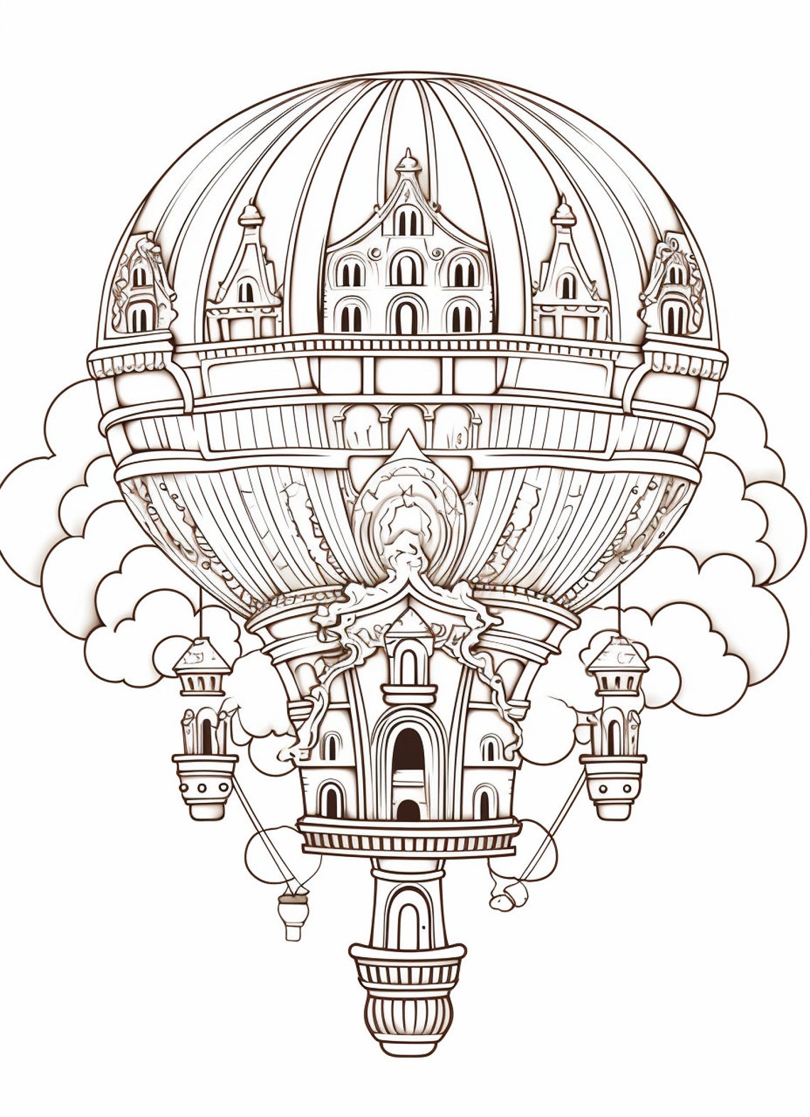40 Hot-air Balloon Coloring Pages for Digital Download, Hot Air Balloon ...