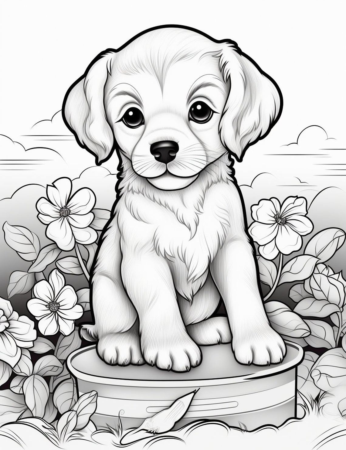 Puppy Love: 40 Adorable Coloring Pages for Digital Download, Digital ...