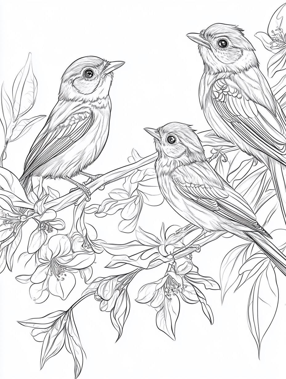 Pretty Birds Coloring Book, 40 Avian Illustration Pages (digital ...