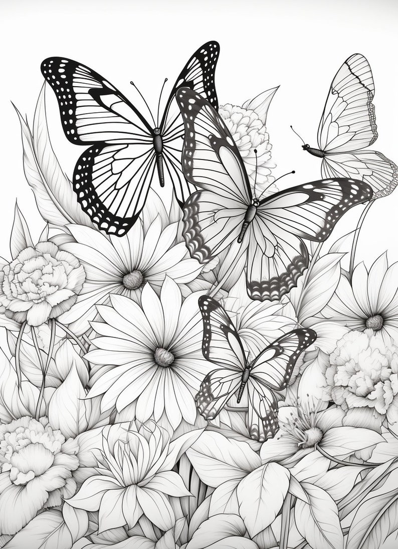 Butterfly Bliss 40 Exquisite Coloring Pages for Digital Download, A ...