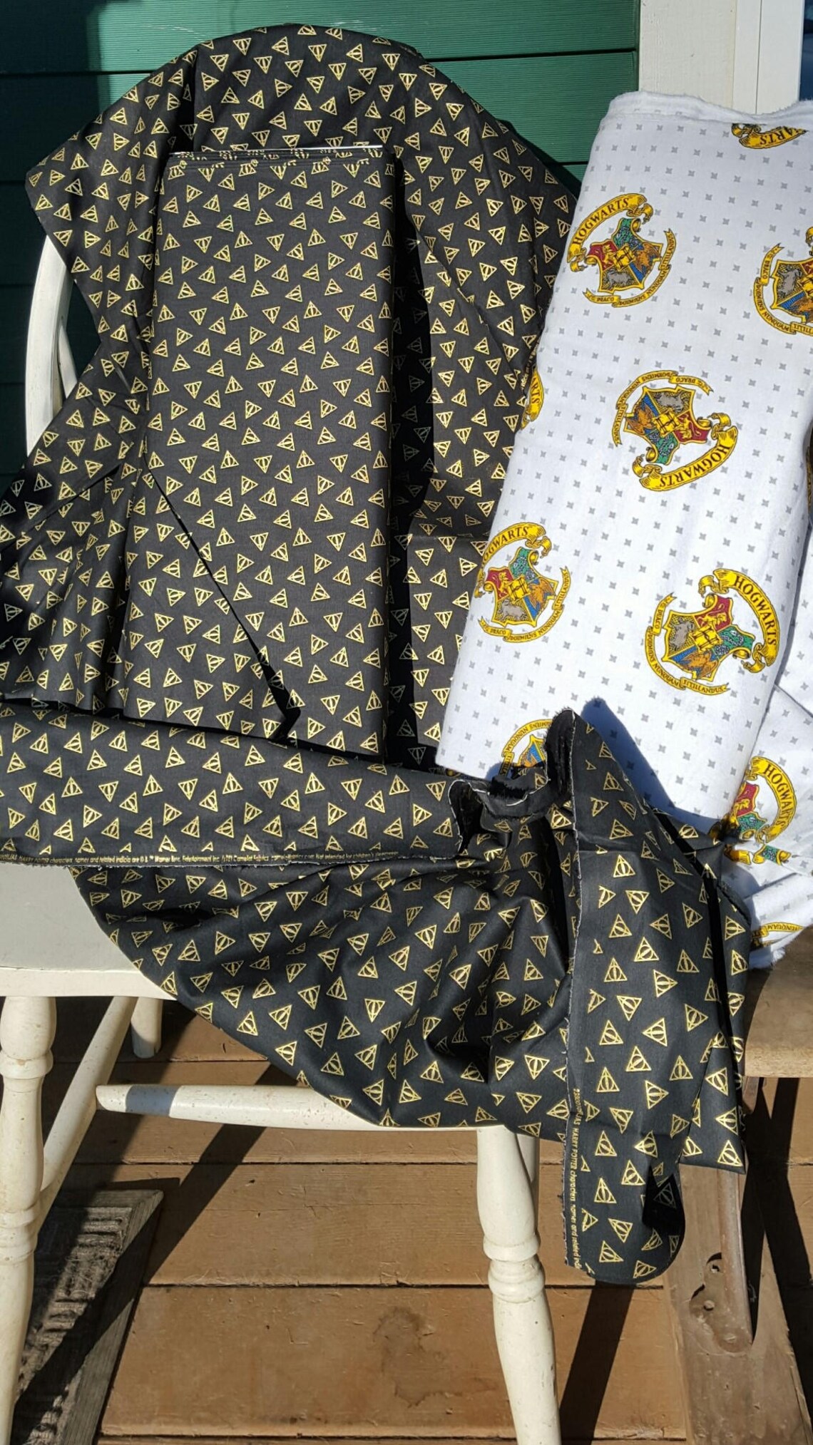 Harry Potter Cotton Fabric by the Yard Black Gold Metallic Deathly ...