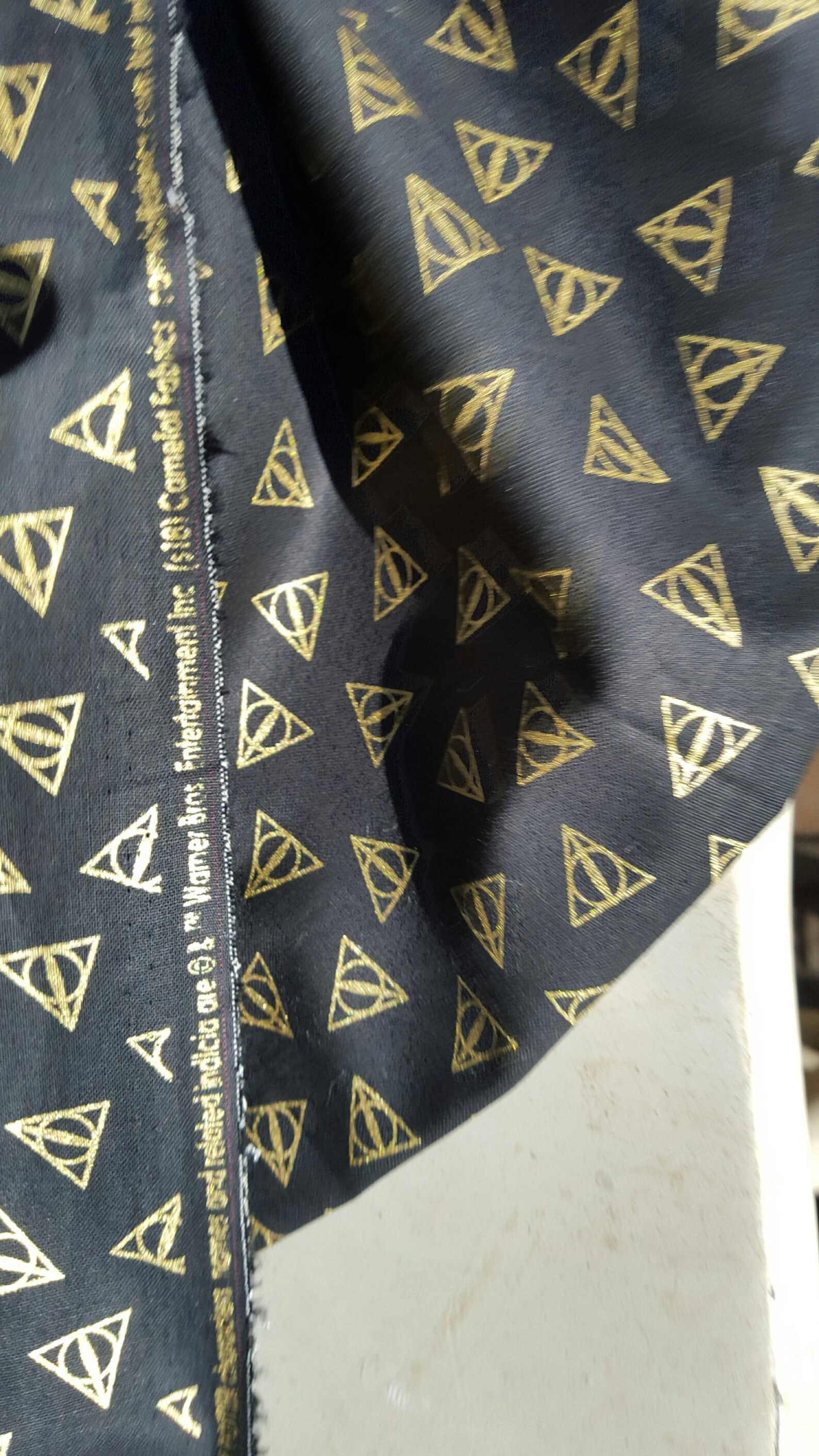 Harry Potter Cotton Fabric by the Yard Black Gold Metallic Deathly ...