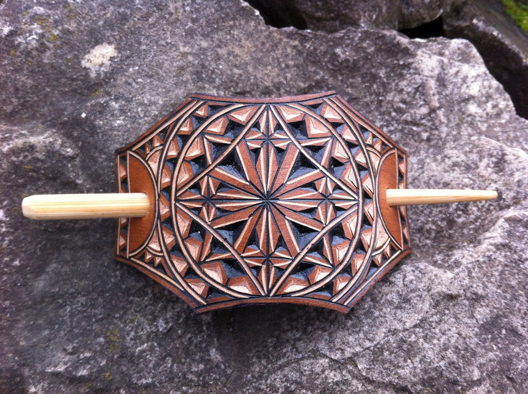 Maltese Cross Geometric Carved Leather Hair Barrette Hair Accessories ...