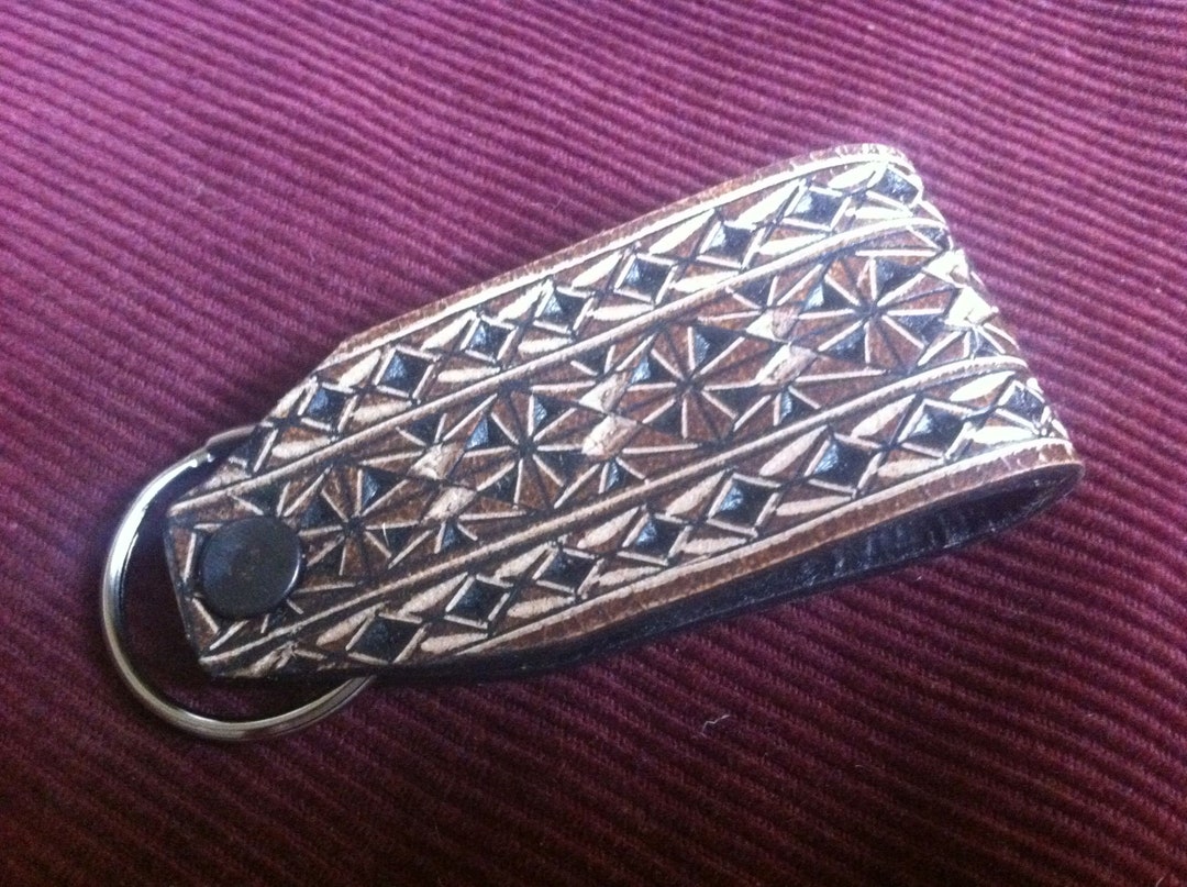 Hand Carved Leather Keychain - Etsy