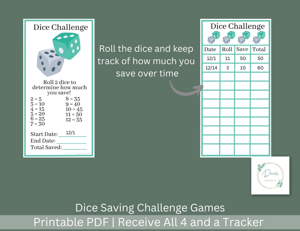 Dice Saving Challenge Game | Printable Bundle | Low Budget Friendly ...