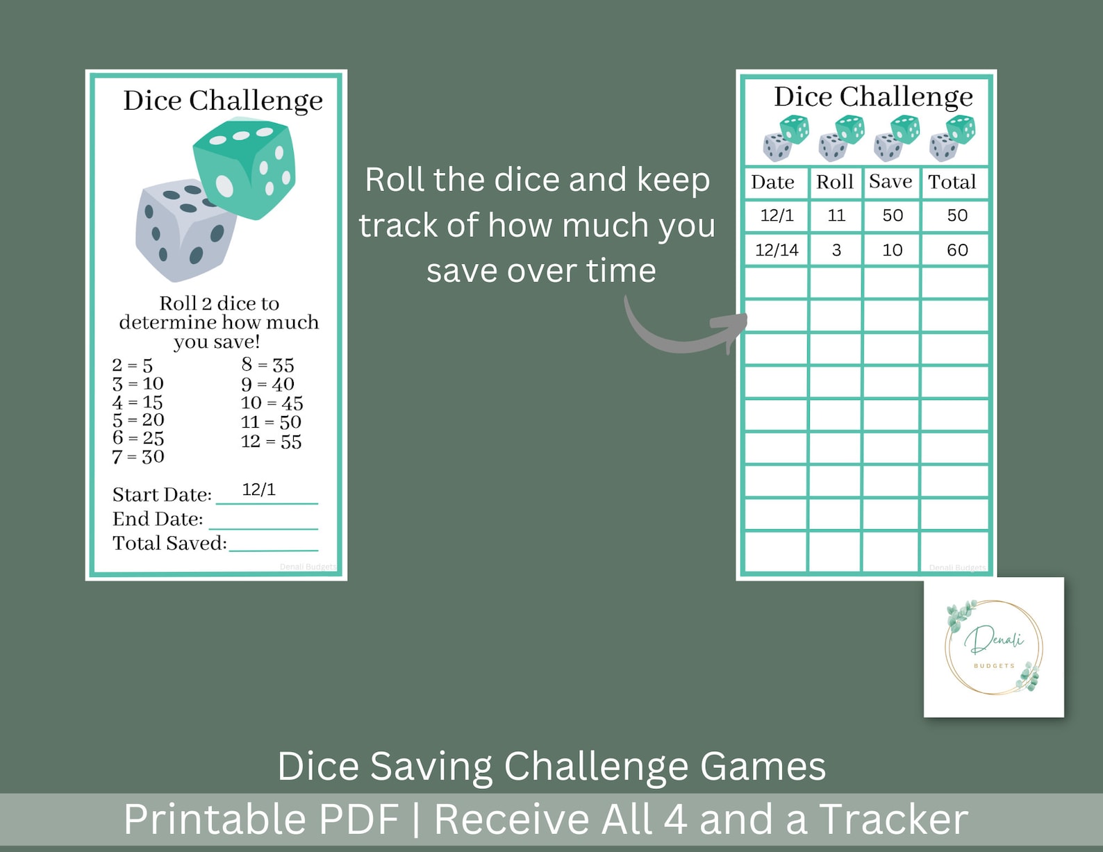 Dice Saving Challenge Game | Printable Bundle | Low Budget Friendly ...