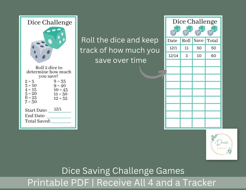 Dice Saving Challenge Game | Printable Bundle | Low Budget Friendly ...