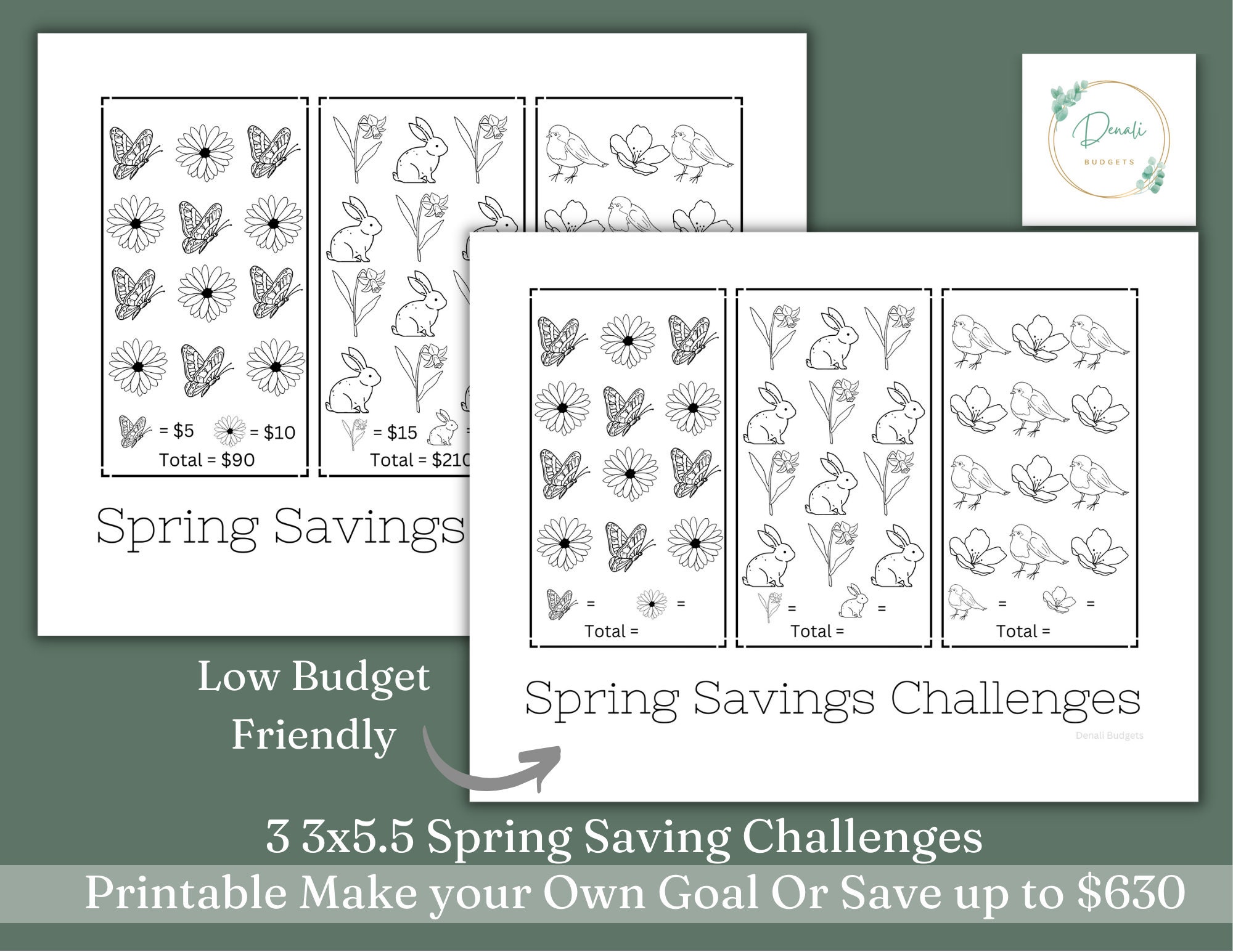 Spring Savings Challenge Printable PDF 3 X 3x5.5in Challenges Flowers ...