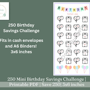 Birthday 250 Savings Challenge | Mini A6 Savings Challenge | 3x6 Inches ...
