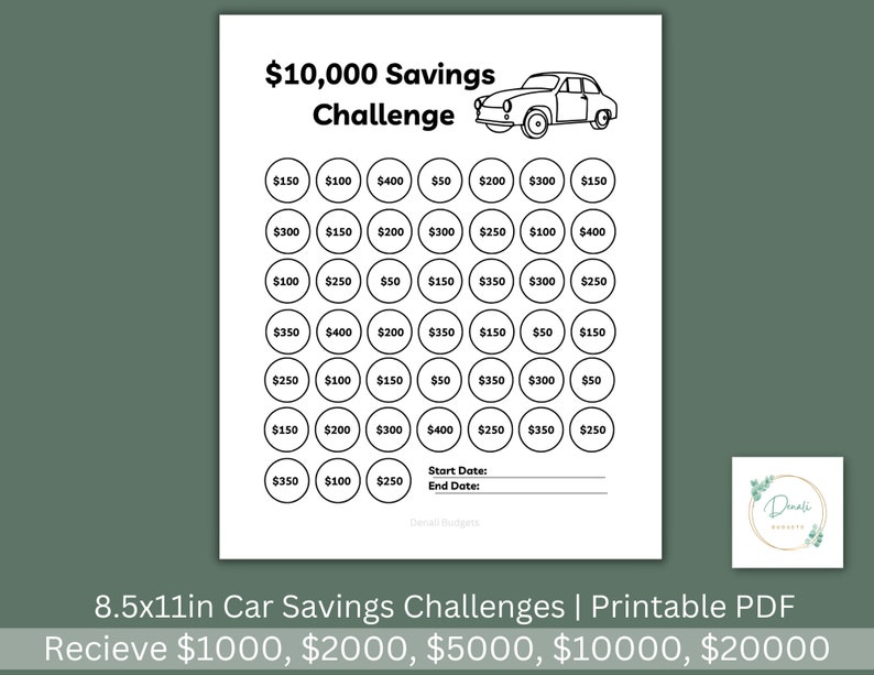 Car Savings Challenge | 1k, 2k, 5k, 10k, 20k | Sinking Funds ...