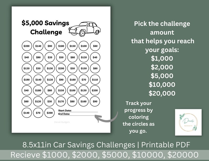 Car Savings Challenge | 1k, 2k, 5k, 10k, 20k | Sinking Funds ...