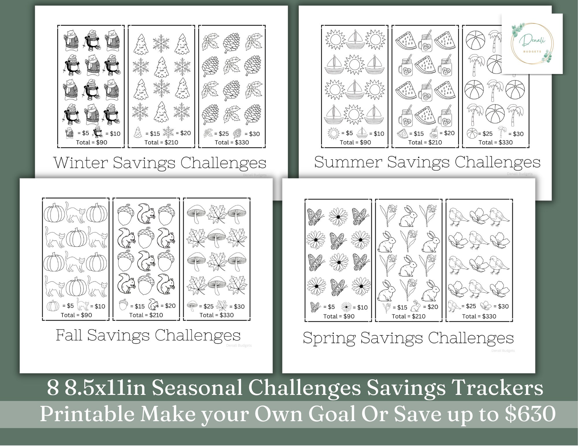 Seasonal Mini Savings Challenge Bundle Spring Challenge Summer ...