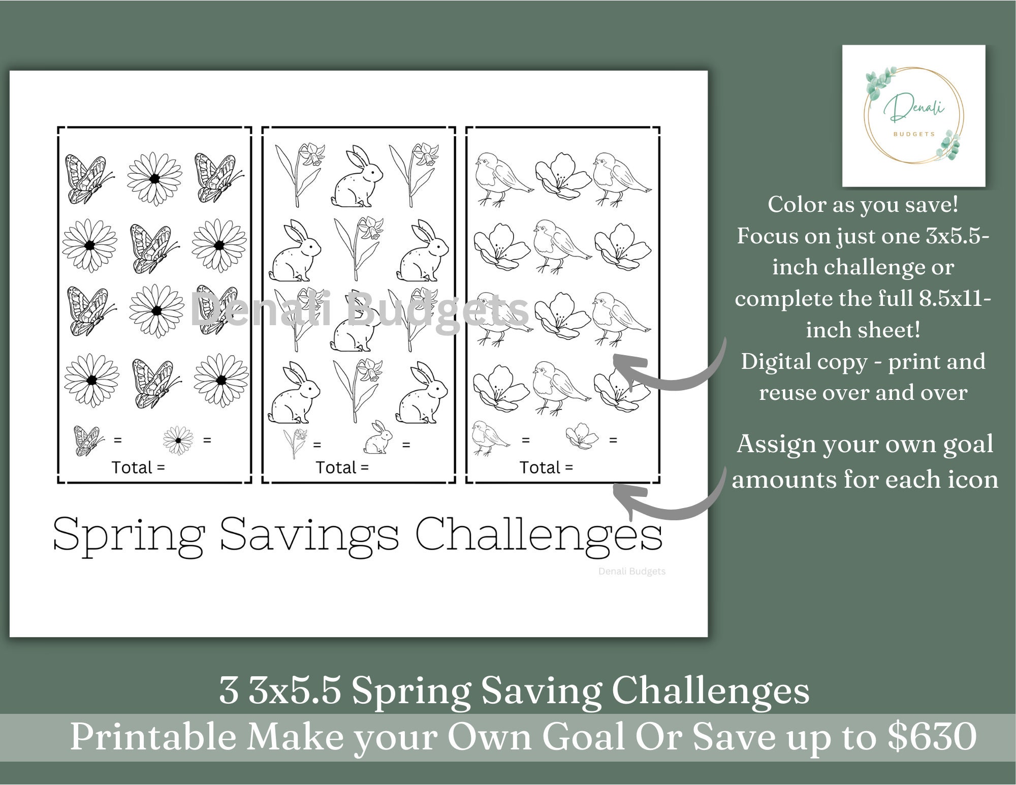 Spring Savings Challenge Printable PDF 3 X 3x5.5in Challenges Flowers ...