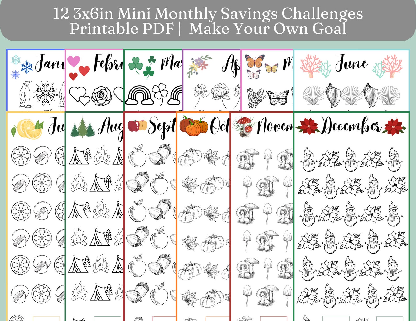 Monthly Mini Savings Challenge Bundle | Printable | Flexible Savings ...
