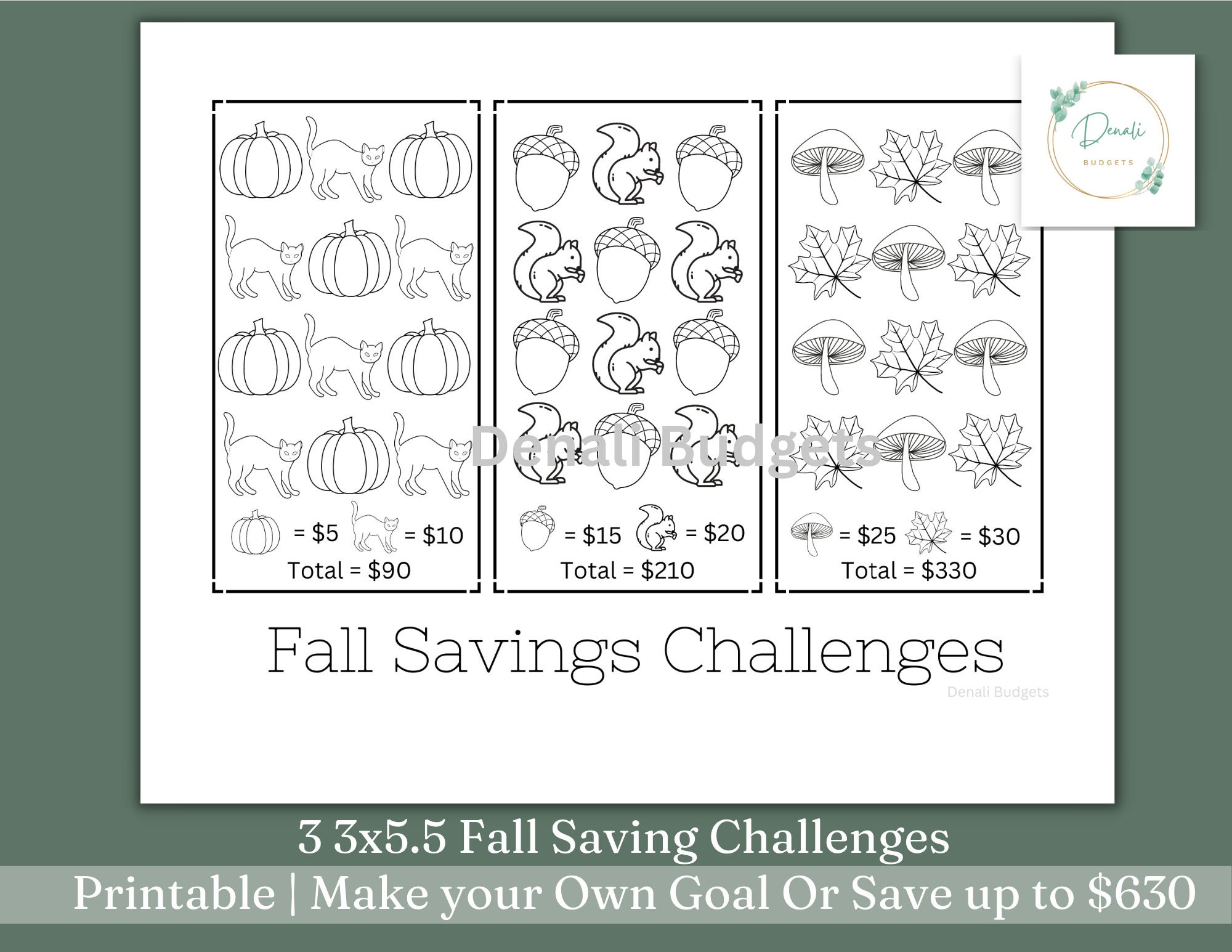 Fall Savings Challenge Printable PDF 3 3x5.5inch Mini - Etsy