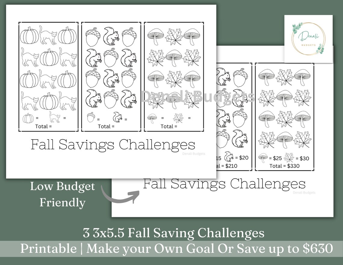 Fall Savings Challenge | Printable PDF | 3 3x5.5inch Mini Challenges ...