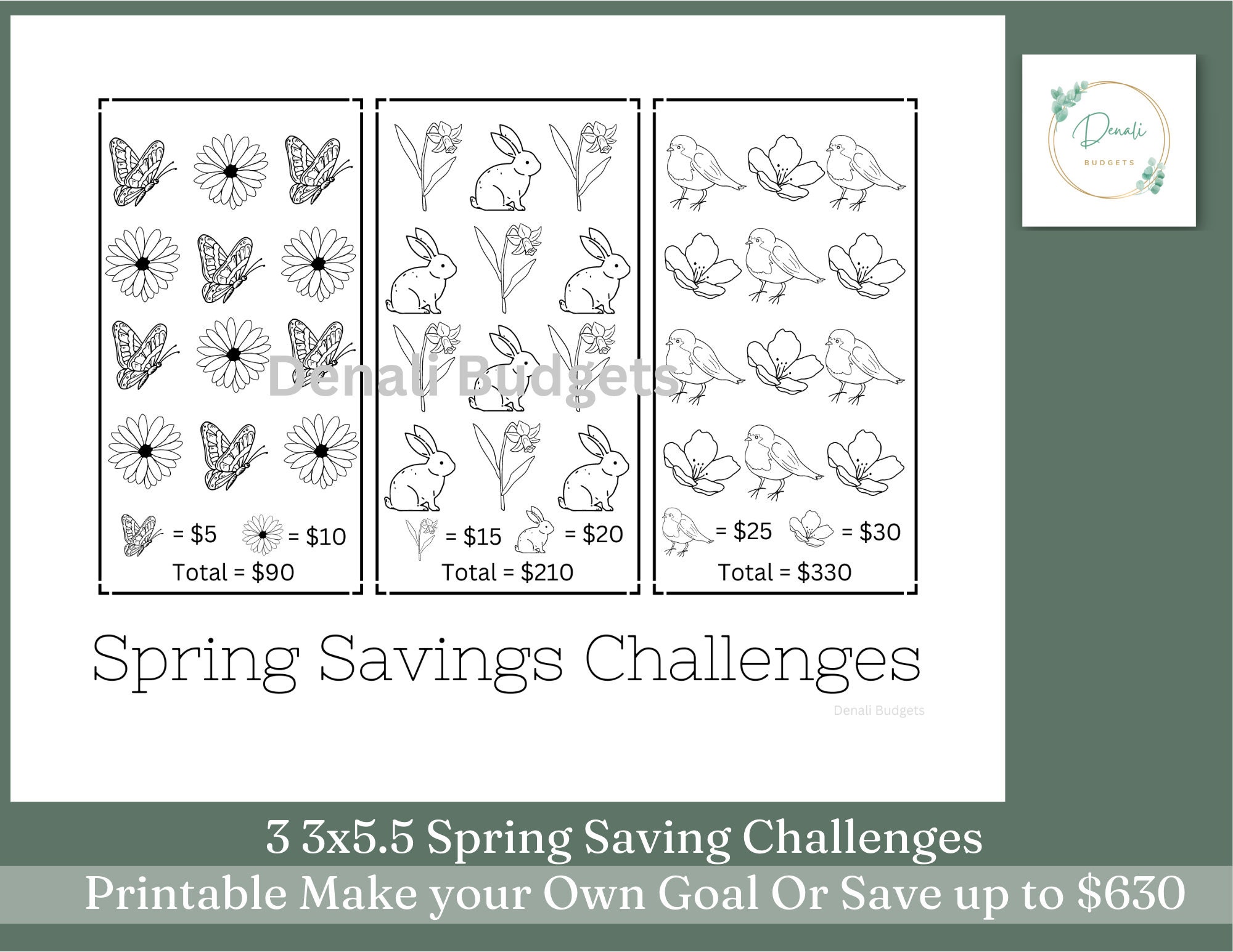 Spring Savings Challenge Printable PDF 3 X 3x5.5in Challenges Flowers ...