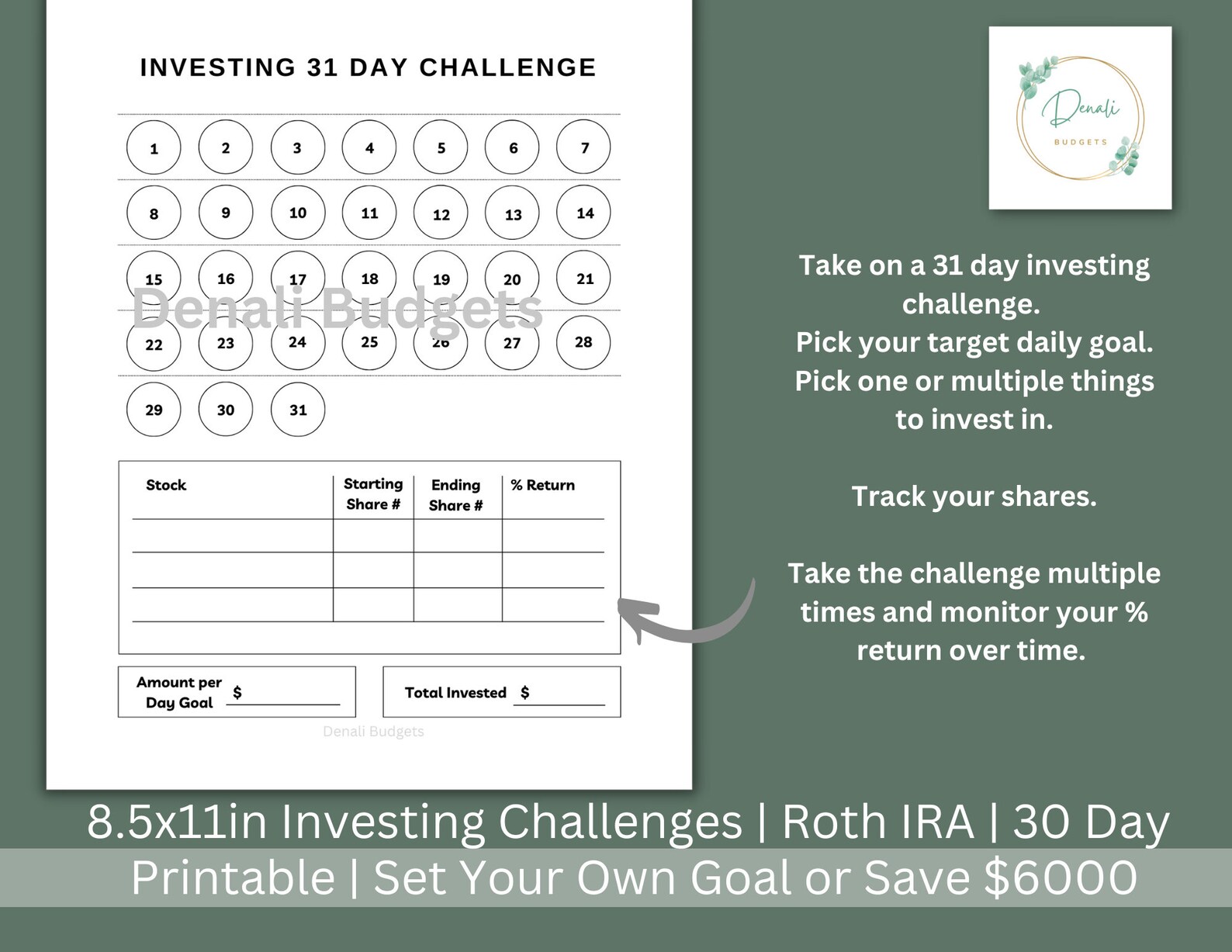 Investing Saving Challenge | Printable Bundle | Roth IRA | 30 Day ...
