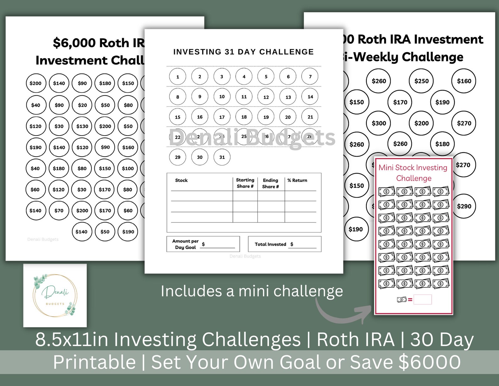 Investing Saving Challenge | Printable Bundle | Roth IRA | 30 Day ...