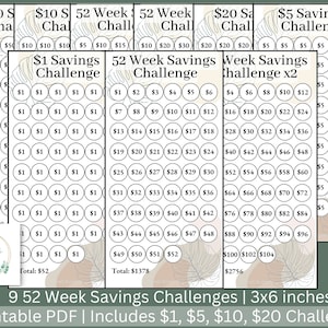 52 Week Savings Challenge Bundle | 3x6in Printable | 9 Challenges | 1 ...