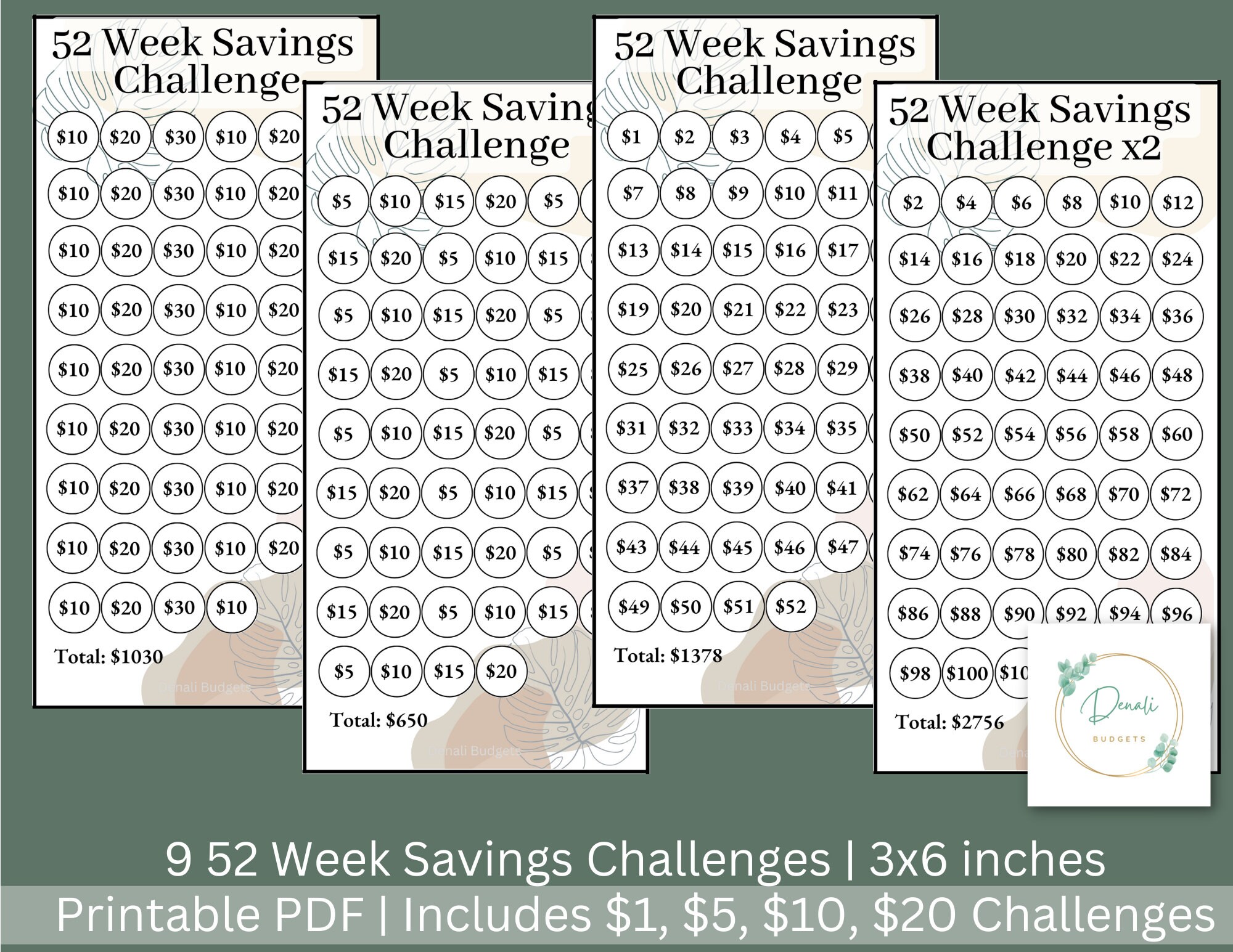52 Week Savings Challenge Bundle | 3x6in Printable | 9 Challenges | 1 ...