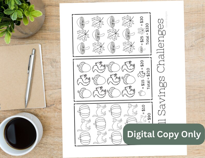 Fall Savings Challenge | Printable PDF | 3 3x5.5inch Mini Challenges ...