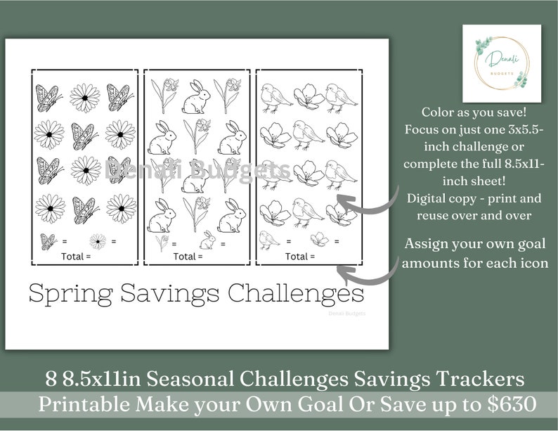 Seasonal Mini Savings Challenge Bundle Spring Challenge Summer ...