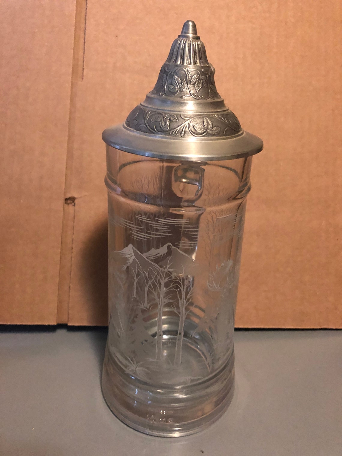 Pewter Lidded Glass Etched Beer Stein ALWE Italy - Etsy
