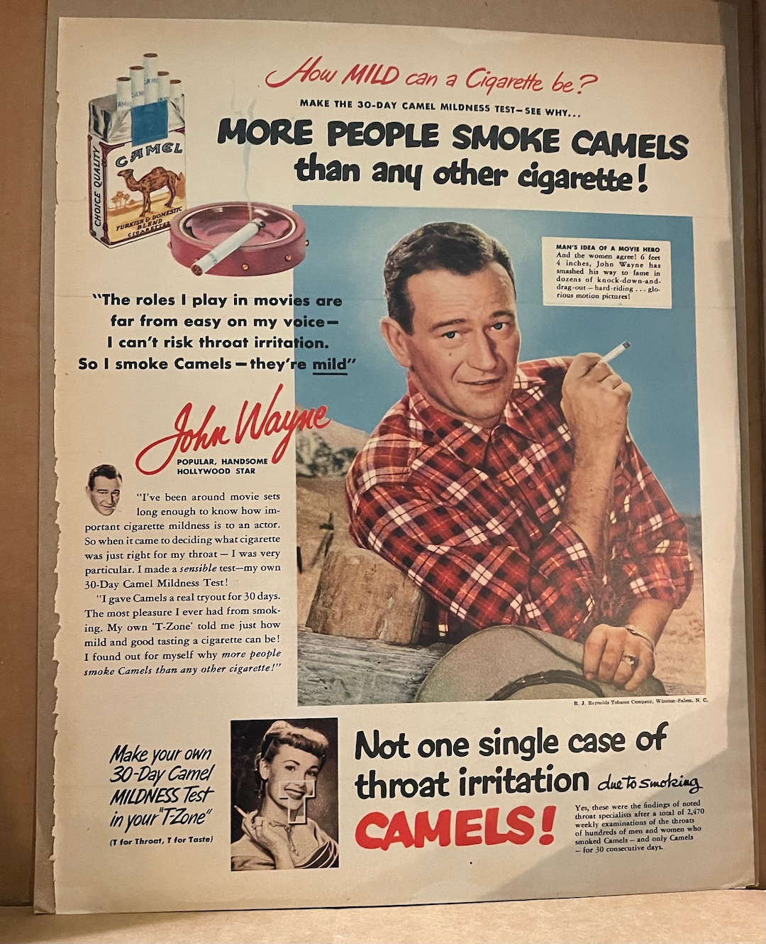 1954, John Wayne, "camels" Cigarette Ad (scarce / Vintage) - Etsy
