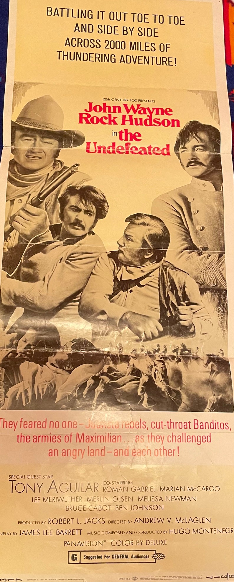 Vintage the Undefeated Movie Poster John Wayne Rock Hudson - Etsy