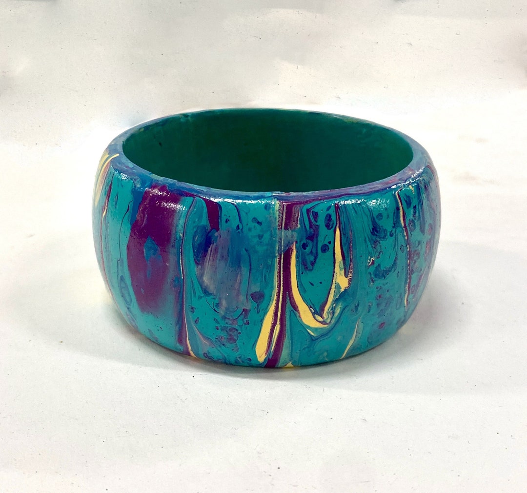 ACRYLIC Fluid Art Functional Original Solid Wood Bangle Bracelet, Paint ...