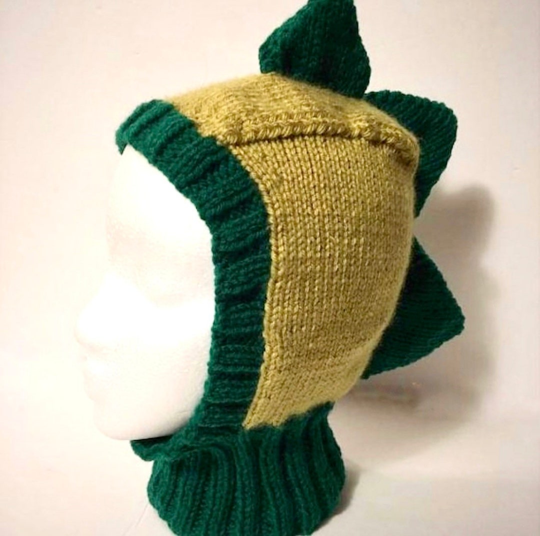 HAND Knit Child’s Dragon Dinosaur Balaclava Hood Hat Green Fins, Age 3 ...
