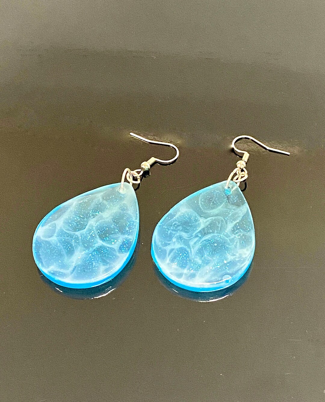 HANDMADE Water Reflection Resin Art Dangle Earrings, Artisan ...