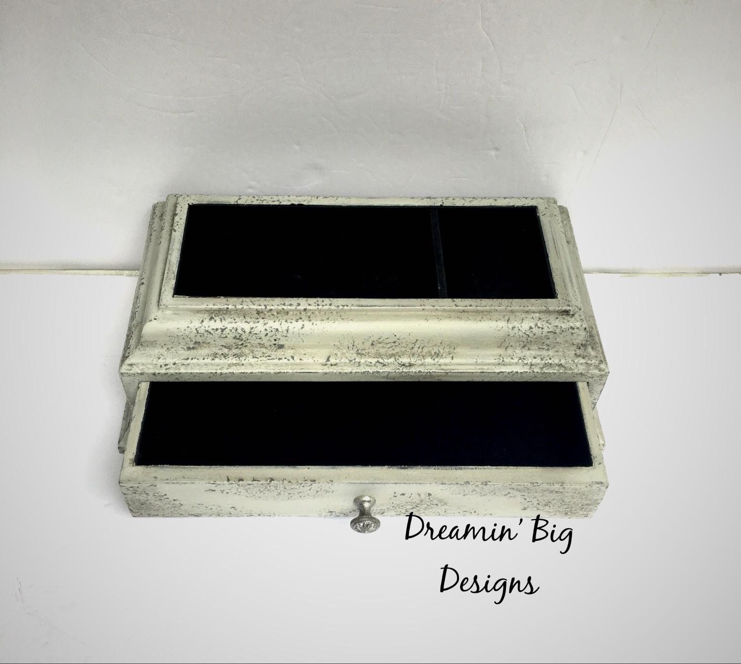 SEAWASHED Gray Hand Painted Wood Jewelry Box, Aged Weathered Grey ...