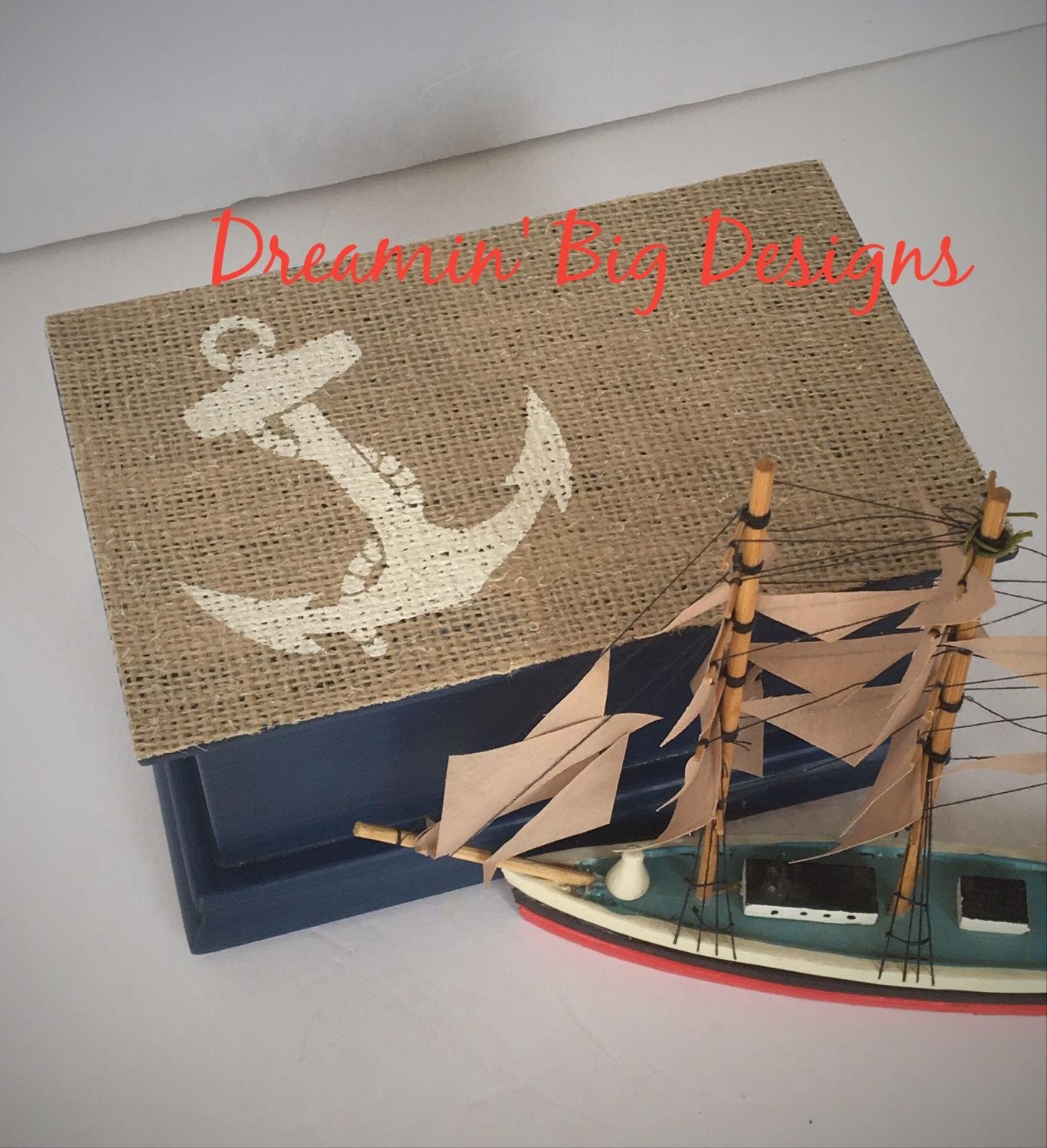 HANDMADE Hand Painted Nautical Coastal Jewelry Box, Handcrafted Rustic ...