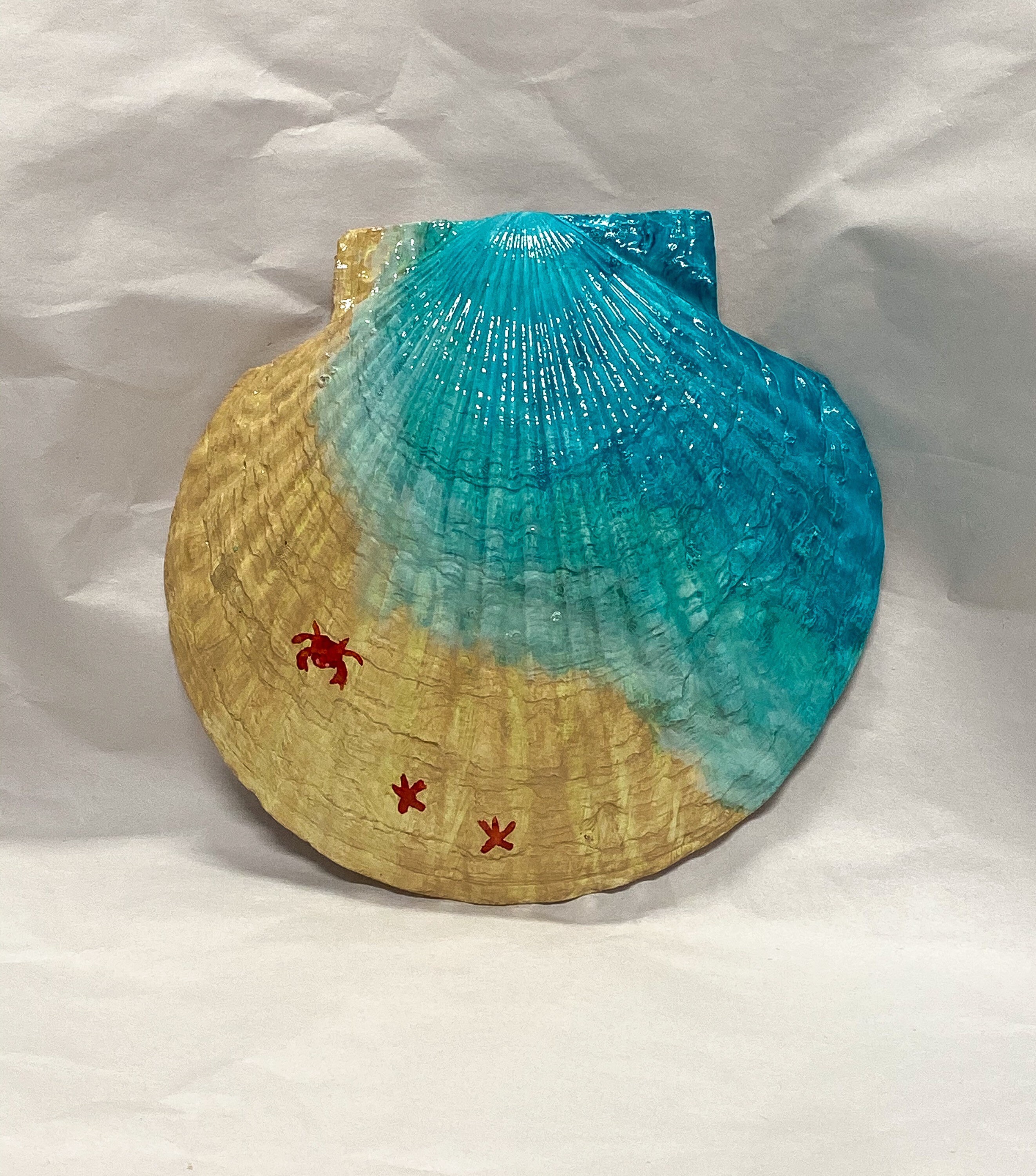 ORIGINAL Handmade Alcohol Ink Handpainted Shell Art, Coastal Nautical ...