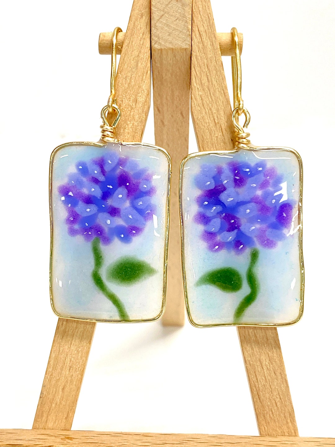 HANDMADE Hydrangea Floral Resin Art Dangle Earrings, Handcrafted ...