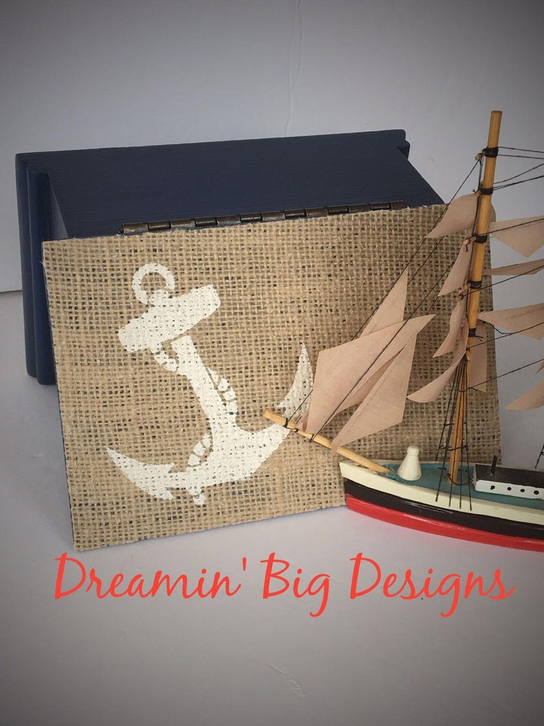 HANDMADE Hand Painted Nautical Coastal Jewelry Box, Handcrafted Rustic ...