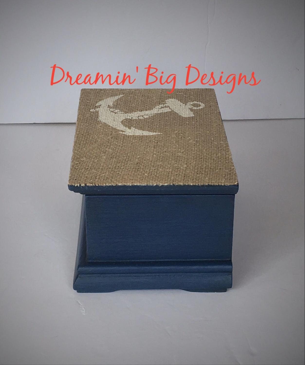 HANDMADE Hand Painted Nautical Coastal Jewelry Box, Handcrafted Rustic ...