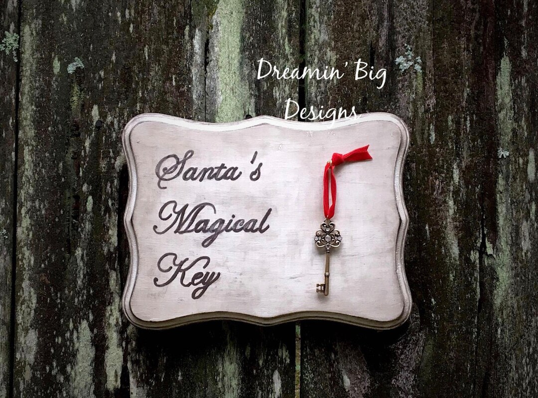 SANTAS Magical Key Handpainted Wood Christmas Sign, Holiday Decor, Xmas ...