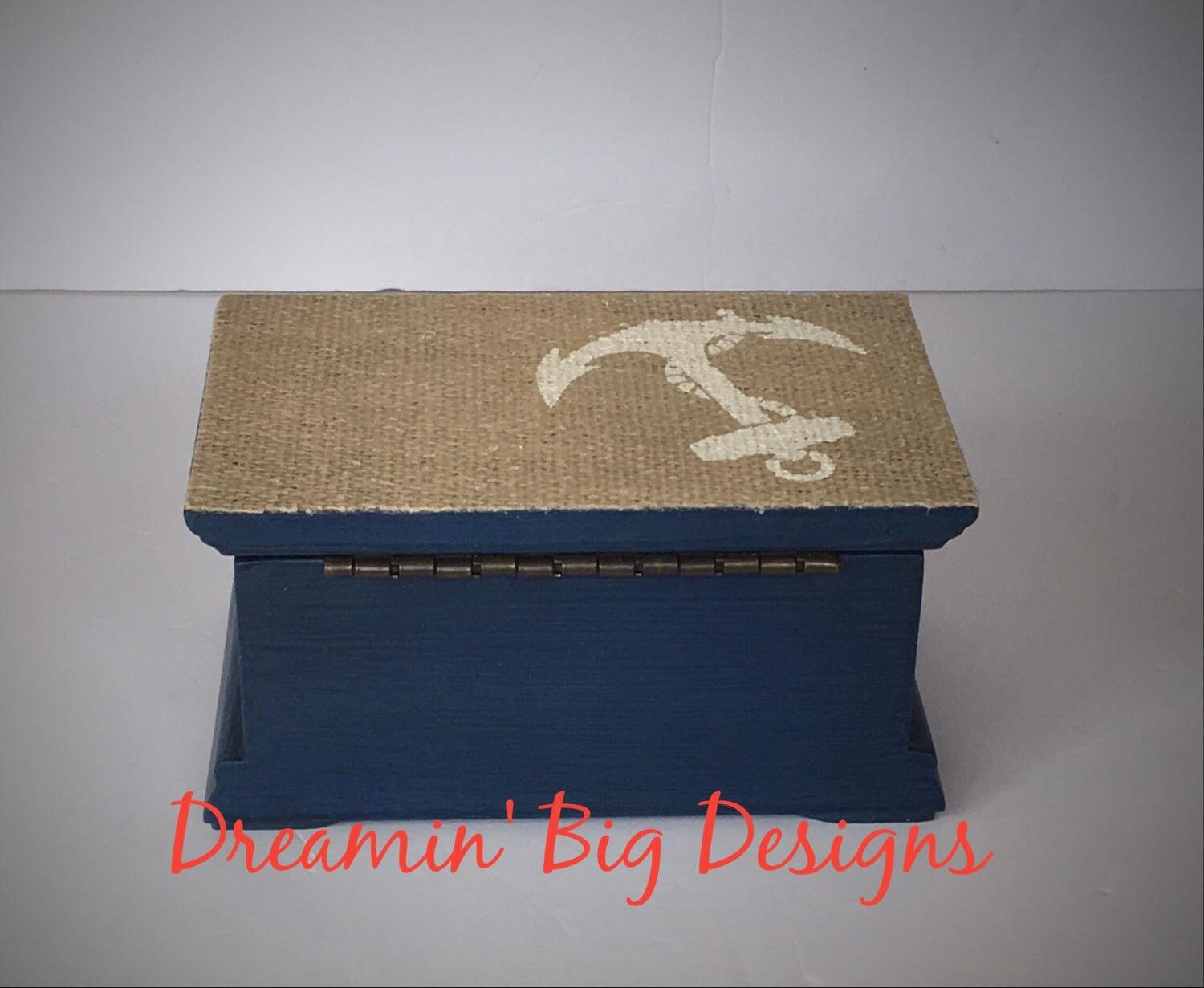 HANDMADE Hand Painted Nautical Coastal Jewelry Box, Handcrafted Rustic ...