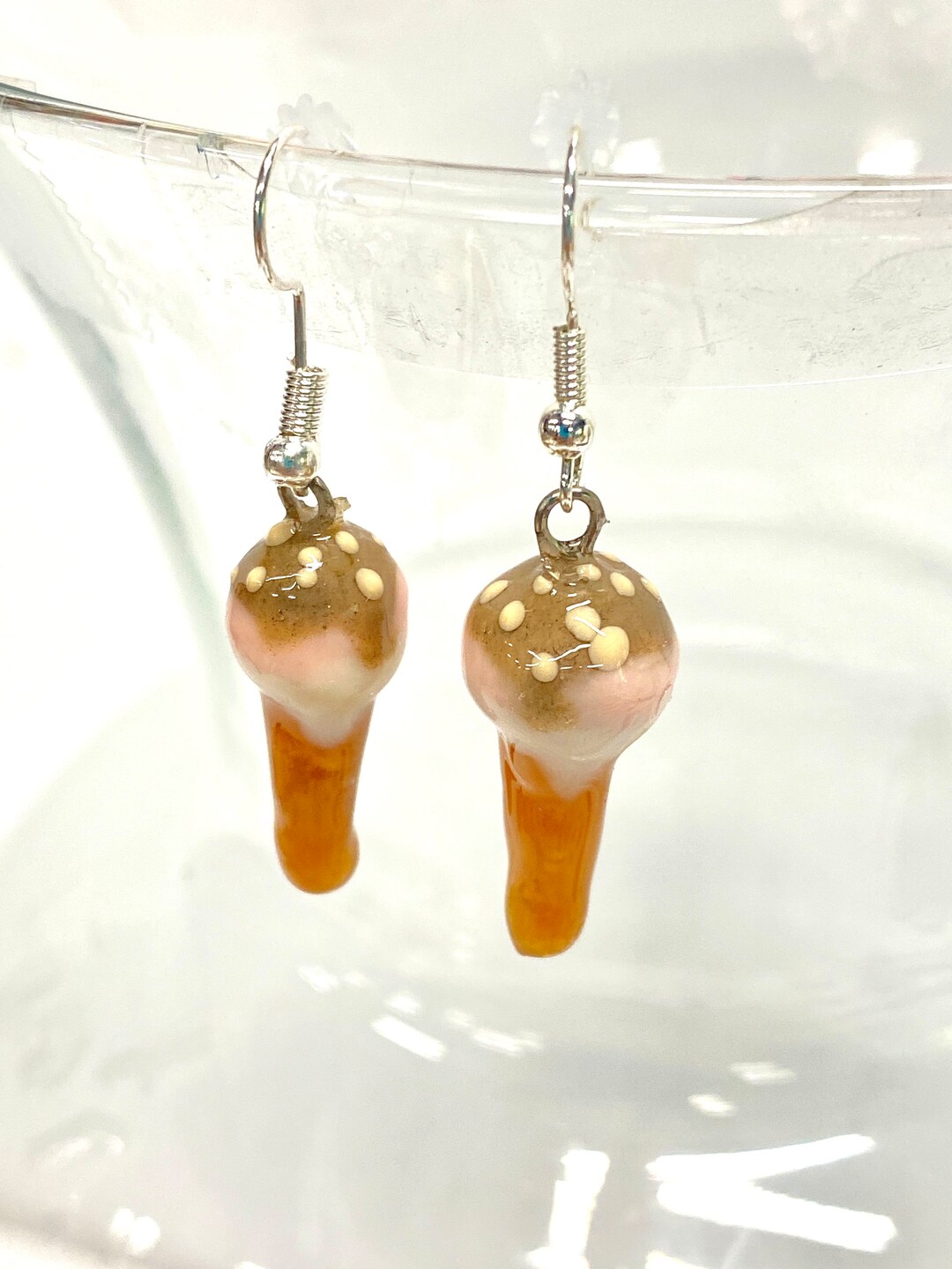 HANDMADE Ice Cream Sundae Cone Resin Art Dangle Earring, Artisan ...