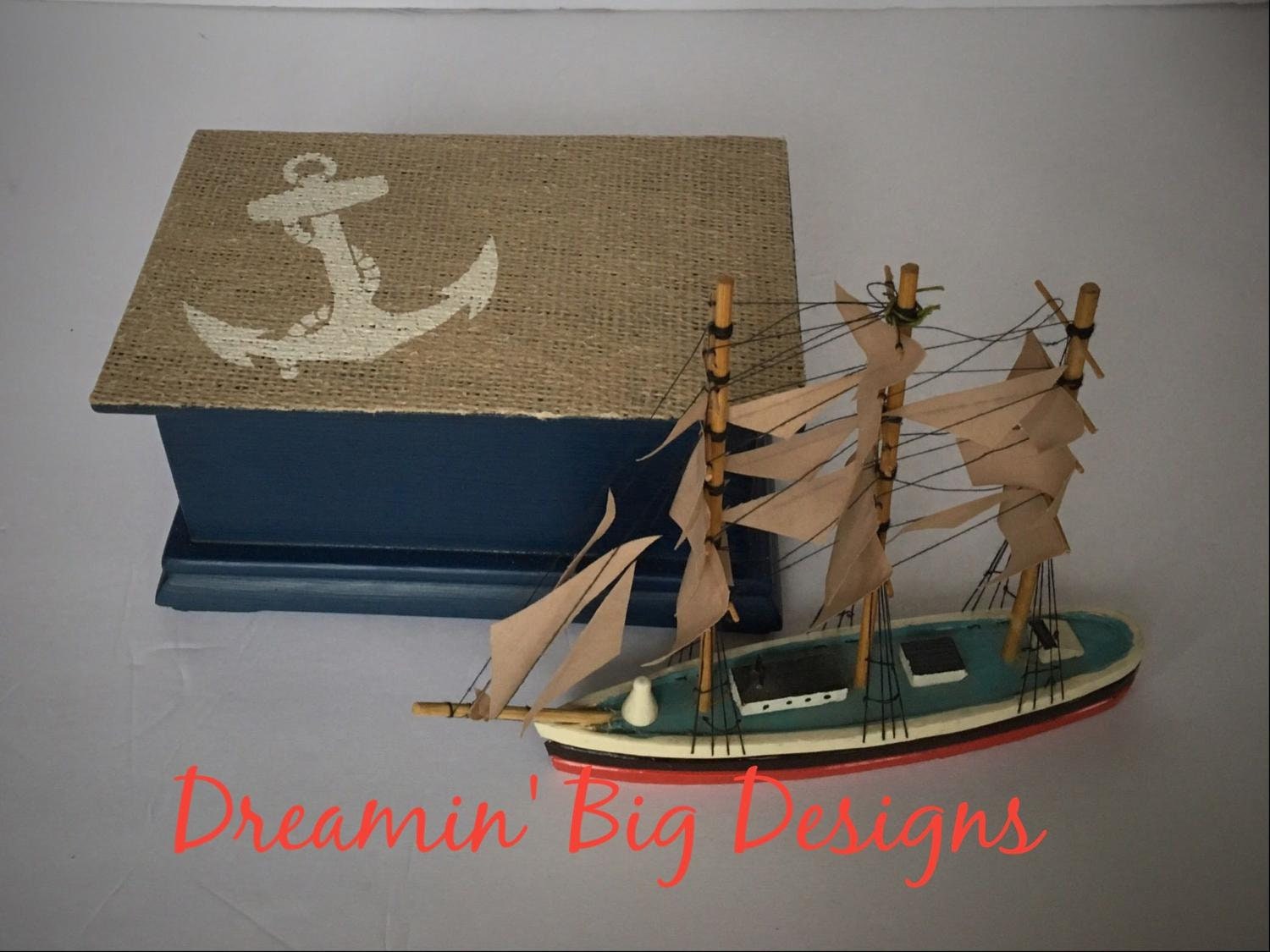 HANDMADE Hand Painted Nautical Coastal Jewelry Box, Handcrafted Rustic ...