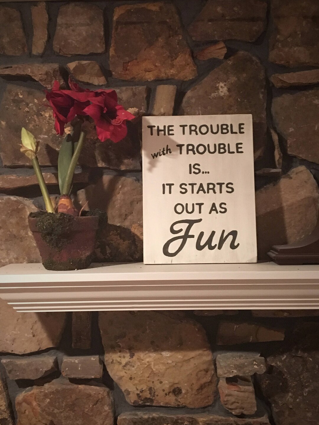 HAND Painted Lettered Trouble With Trouble Wood Sign, Home Office Wall ...