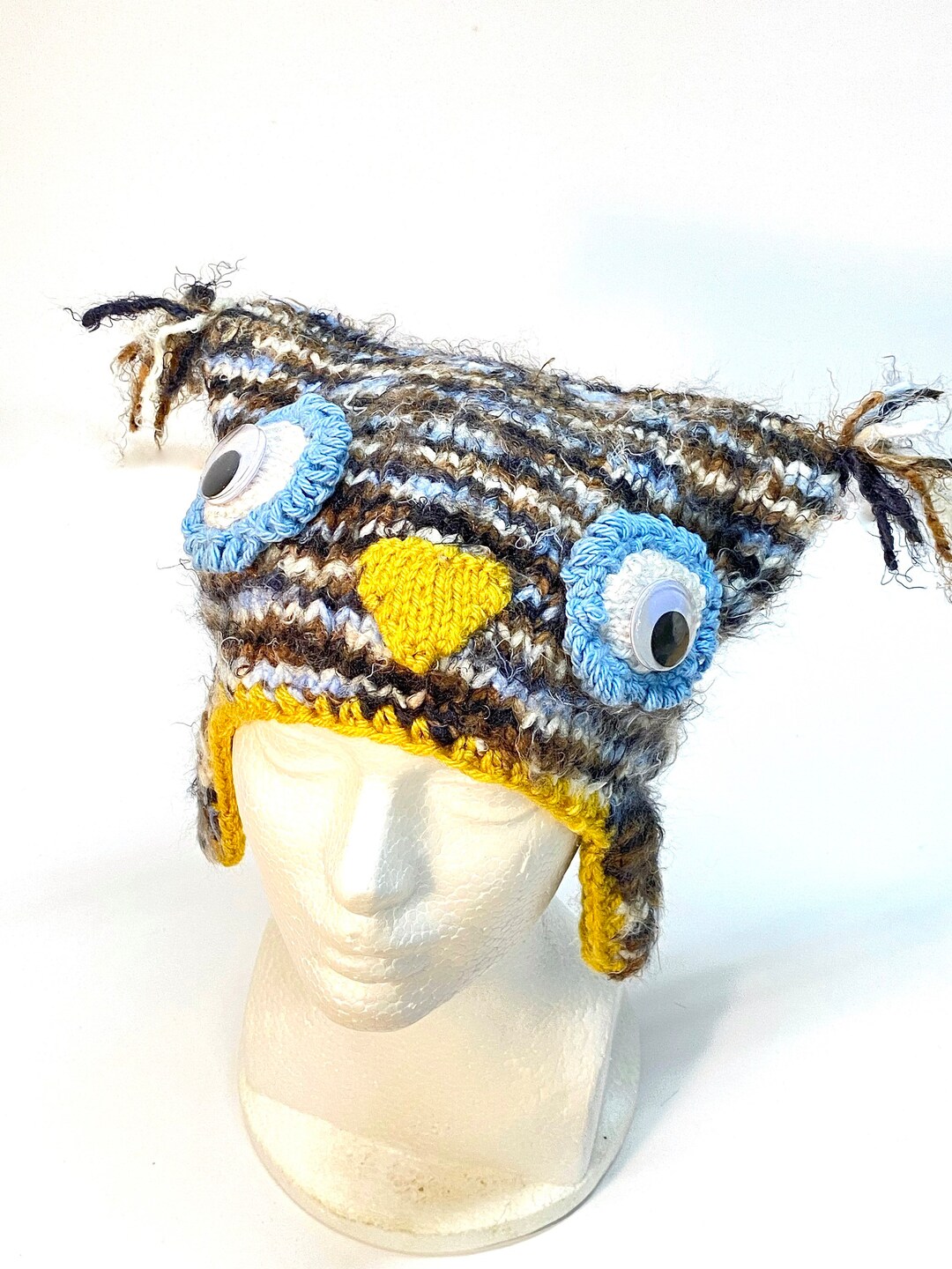 HAND KNIT Hoot Owl Hat for Child, Fit Ages 5-10 Years, Handmade Beanie ...