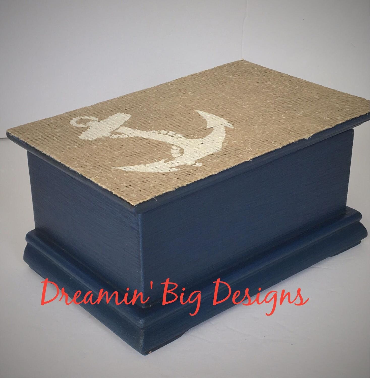 HANDMADE Hand Painted Nautical Coastal Jewelry Box, Handcrafted Rustic ...