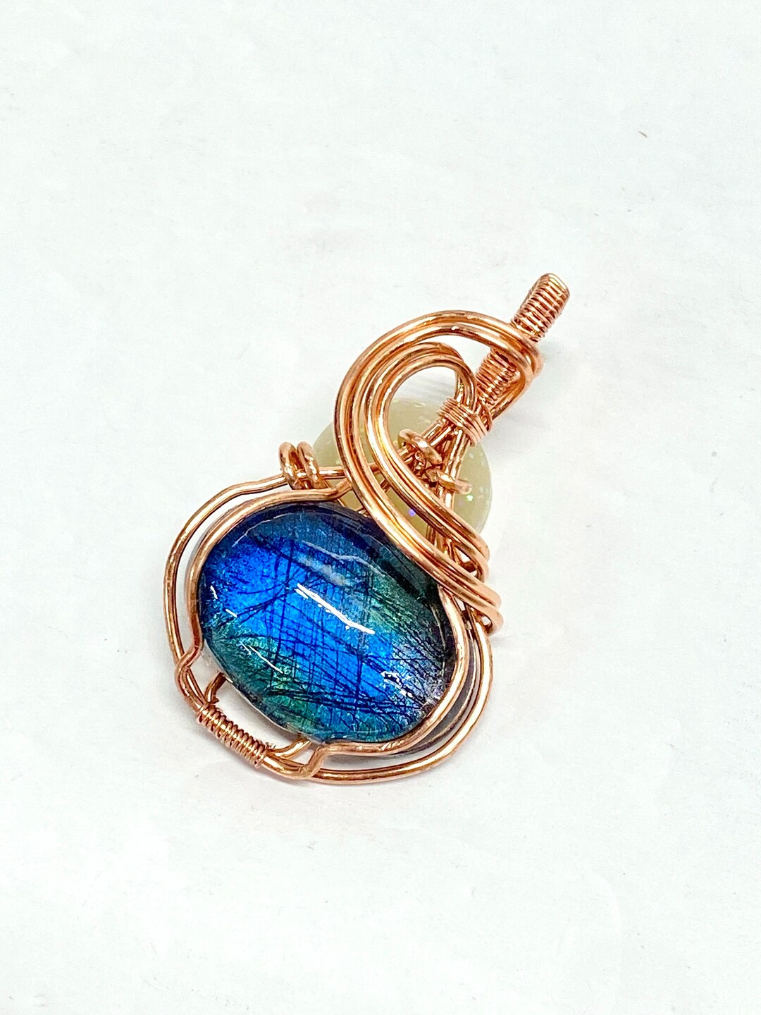HANDMADE Faux Labradorite Resin Art Hand Wrapped Bare Copper Pendant ...