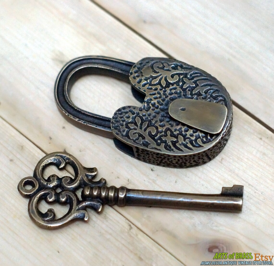 Antique Long Neck Flowers Carved PADLOCK with BIG SKELETON | Etsy