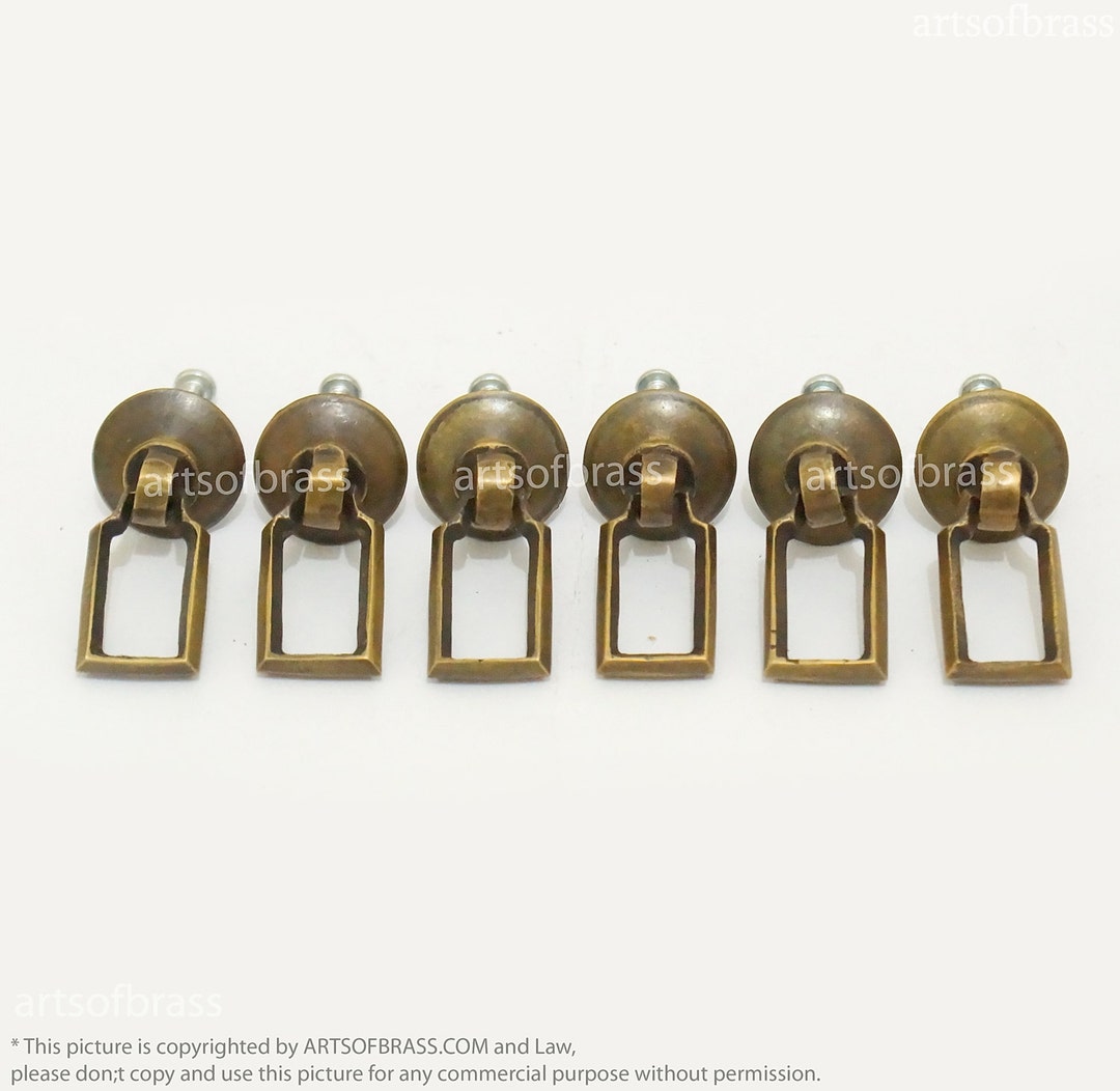 Variant Size Vintage Western Retro Drop Square Pull Solid Brass Cabinet ...